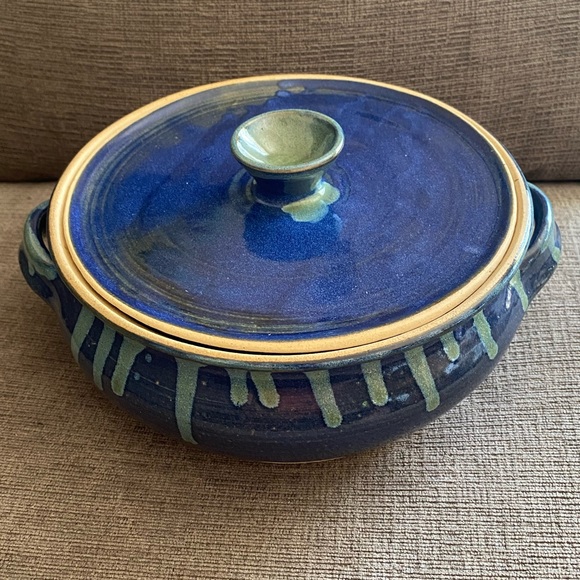 Hand Crafted | Accents | Vintage Lidded Ceramic Pottery Pot Blue Aqua ...